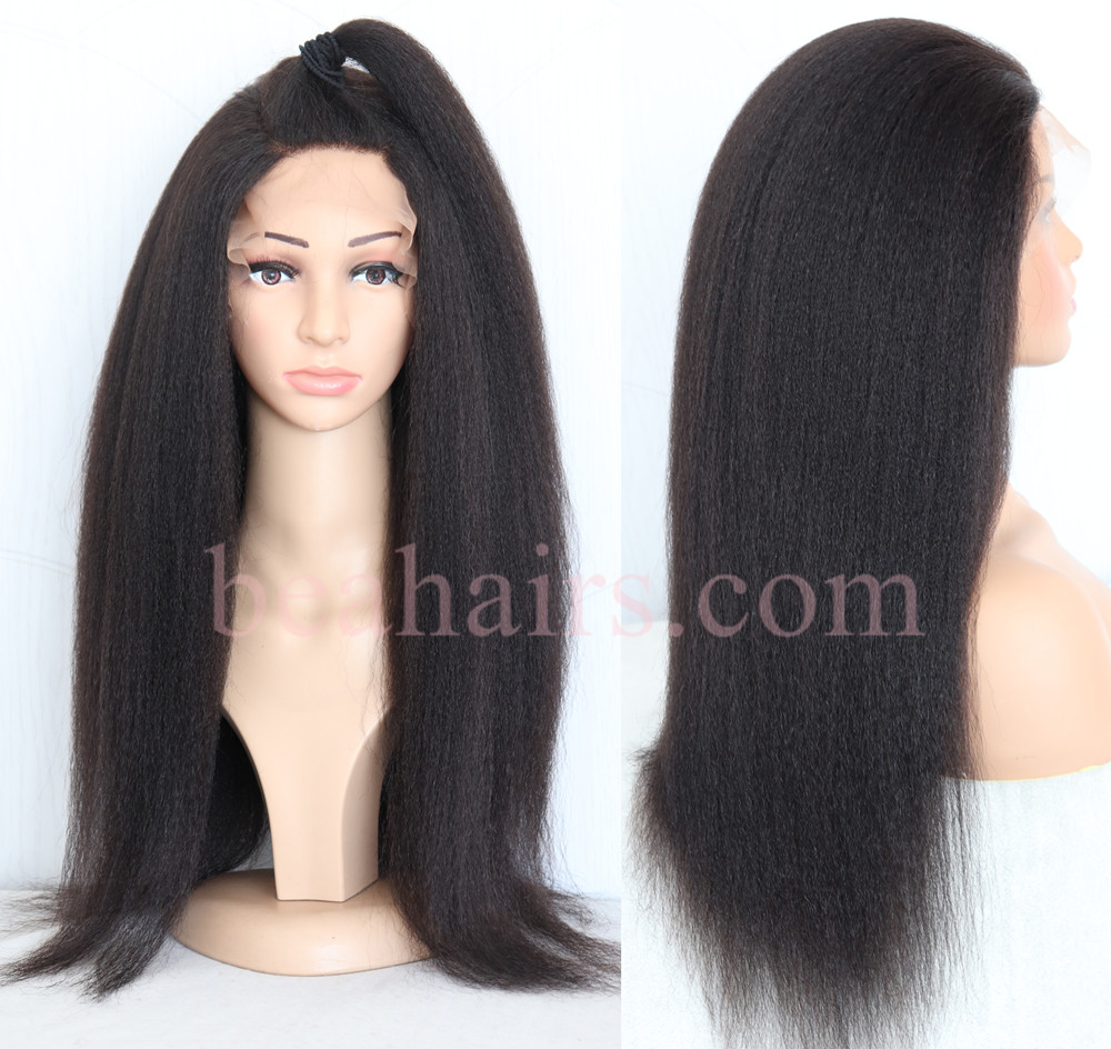 Brazilian Virgin Kinky Straight Full Lace Silk Top Wig With Bleached Knots